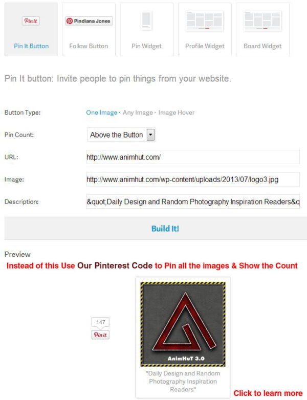 Add Pinterest Button to "Pin it" all Images with Vote Count [updated]